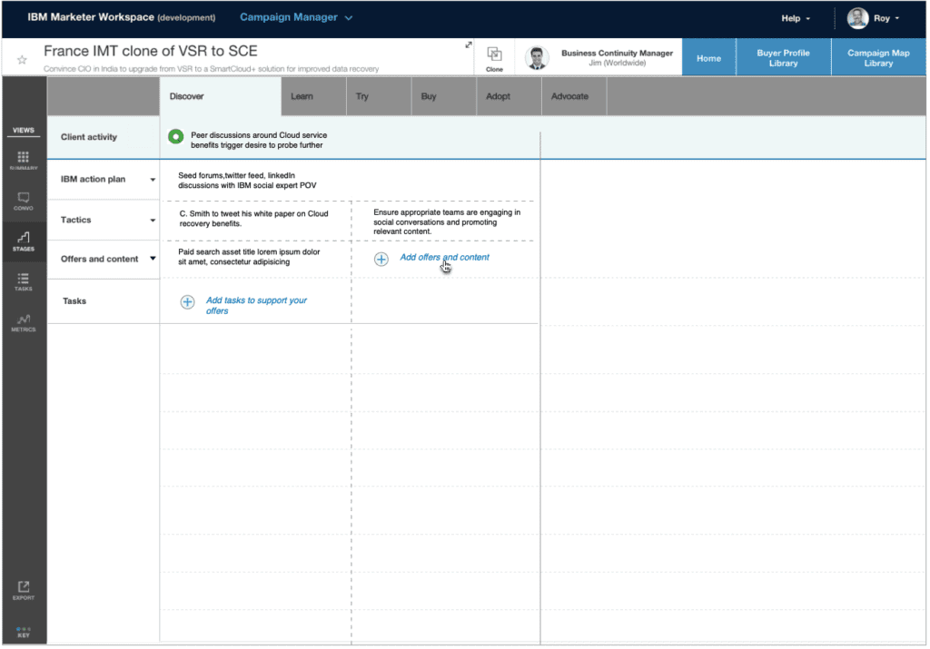 Marketer Workspace by IBM - Roy Zornow: UX / UI